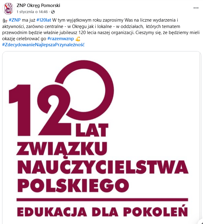 Związek Nauczycielstwa Polskiego inauguruje obchody jubileuszu 120-lecia ZNP (1905 – 2025 ...